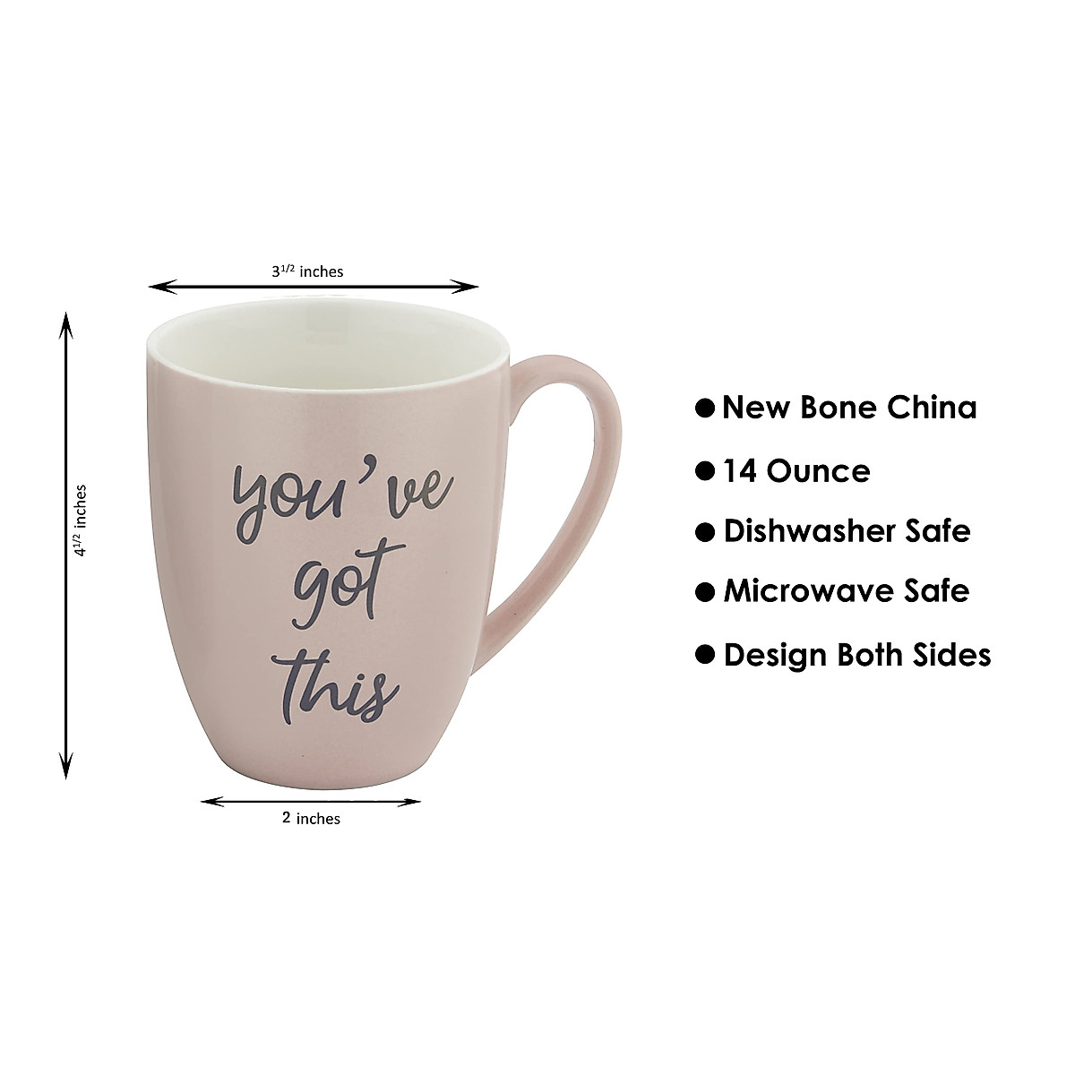 Violette8 Inspirational Coffee Mugs for Women With You've Got This Motivational Quote on Both Sides :: Made of Durable China, Dishwasher & Microwave Safe :: Beautifully Boxed for Gift Giving 14 oz