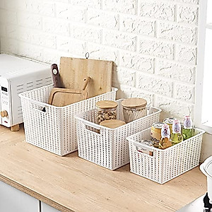 Storage Basket Organizer with Handle | Storage Bin | Home Storage, 7 Liter, Set of 6, White