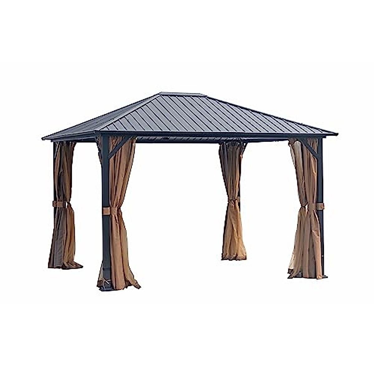 Cloud Mountain Steel Gazebo Hardtop Rectangular 10'x12', Brown Black