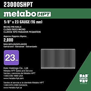 Metabo HPT Micro Pin Nails | 5/8 Inch x 23 Gauge | Electro-Galvanized | 2000 Count | 23000SHPT