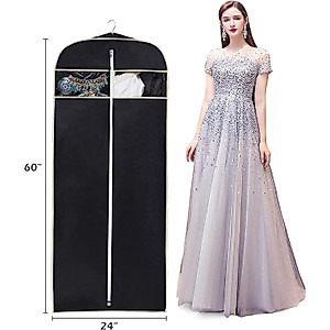 MISSLO Gusseted 60" Suit Dress Garment Bag with Clear Window Zipper Pocket Long Garment Cover (Black)