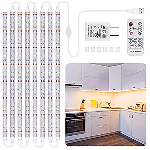Under Cabinet Lights LED Strip Lighting for Kitchen 13ft Dimmable Under Counter Lighting with Remote Control and Adapter, Timing Warm White Strip Lights for Closet Bookshelf Bedroom - 2400LM, 3000K