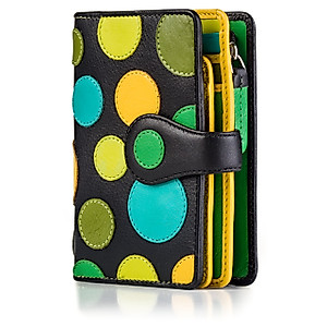 Visconti P1 Saturn Ladies Soft Leather Large Bifold Wallet/Purse with Polka Dots (Lily Pad)