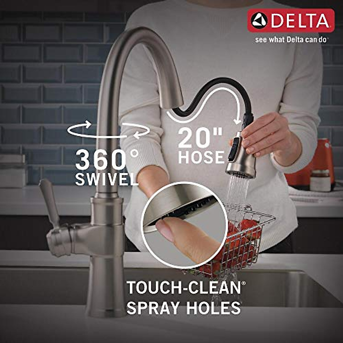 Delta Faucet Spargo Brushed Nickel Kitchen Faucet, Kitchen Faucets with Pull Down Sprayer, Kitchen Sink Faucet, Faucet for Kitchen Sink, Soap Dispenser, SpotShield Stainless 19964Z-SPSD-DST