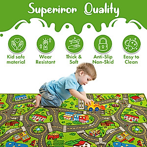 Kids Carpet Playmat City Life 3D Playroom Rug | 30 x 60 Inch Extra Large Toddler Activity Mat for Race Cars & Toys | Playroom Rug Makes a Fun Educational Gift Idea for Boys & Girls (Green)