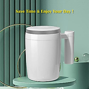 daasigwaa Rechargeable Self Stirring Mug - Magnetic Electric Auto Mixing Stainless Steel Cup for Office/Kitchen/Travel/Home Coffee/Tea/Hot Chocolate/Milk-430 ml/14.5 oz(White)