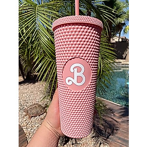 CAKEASY 2Pcs Barbi Studded Tumbler, Bling Bling Pink Barbi Cup, 24oz Barbi Land Water Bottle With Straw, Barbe The Movie Merch, Cupholder Friendly, Women Men Travel Mug for Home, Office, Outdoor