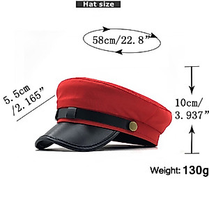 Women Classic Yacht Captain Sailor Hat Newsboy Cabbie Beret Cap (S-M) Red