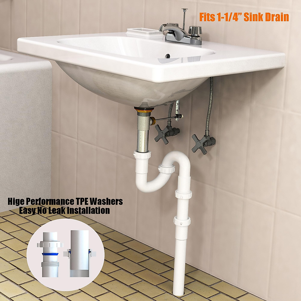 Bathroom Sink Drain Kit,1-1/4” Sink Drain Kit for Most Bathroom Sink Drain Repair Kit and Kitchen Sink Drain Kit,1-1/4” P Trap or S Trap Sink Plumbing Kit,Sink Pipe Replacement Kit