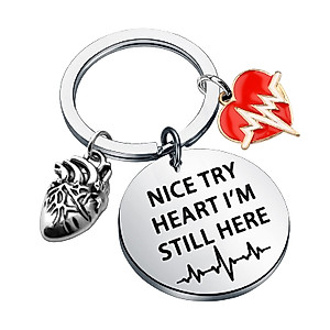 CENWA Heart Attack Survivor Gifts Heart Transplant Gift Nice Try Heart I'm Still Here Keychain (STILL HEART K)