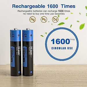 Hixon 1.5V AAA Rechargeable Lithium Batteries,4-Pack 1100mWh Pre-Charged Triple AAA Li-ion Battery & 1H Ultra Fast Charger for Home and Office Device,1600 Cycles,Constant Output.