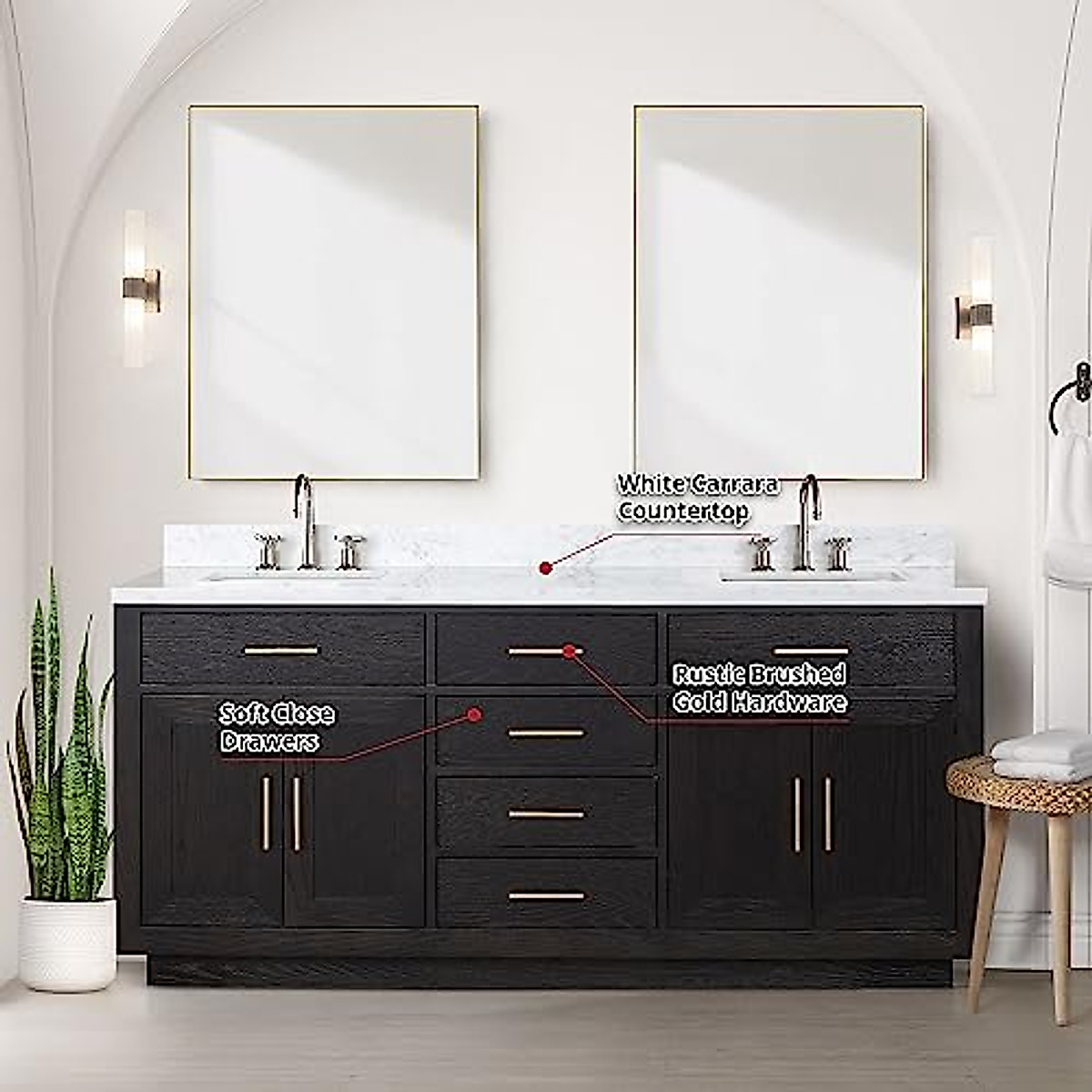 Bell+Modern Shelter 72 in W x 22 in D Black Oak Double Bath Vanity and Carrara Marble Top