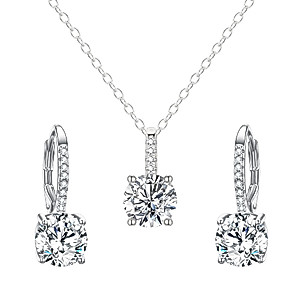 EVER FAITH Wedding Jewelry Set for Bridal Bridesmaid, 925 Sterling Silver Sparkly Round Cut White CZ Birthstone Hypoallergenic Necklace Earrings Set
