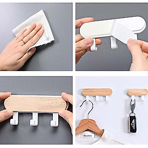 Wooden Wall Hook, Self Adhesive Key Holder Decorative Storage Rack Creative Hanger, Wall Mounted Clothes Hook Bathroom Supplies(3 Hooks,Black)