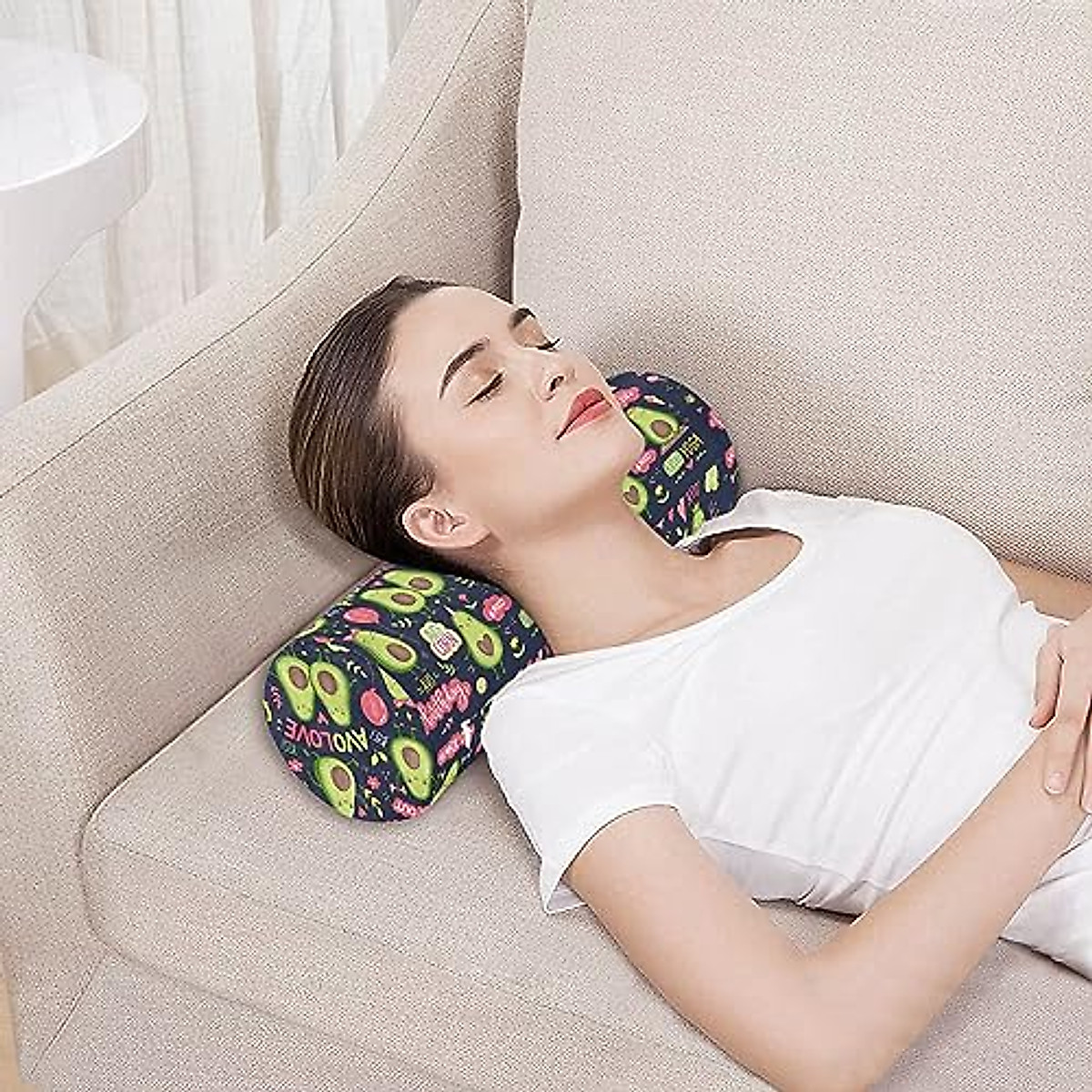 Vnurnrn Cartoon Avocado Flowers Neck Support Pillow Round Neck Roll Bolster Cylinder Pillow Cervical Pillows Round Neck Pillow for Leg Knee Back Head Support for Camp Work Women Men Traveling
