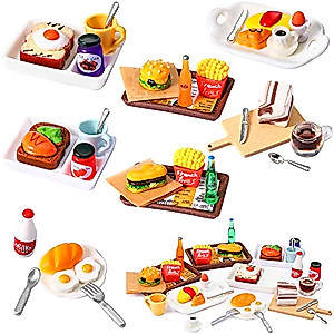 38 Pcs Miniature Food Toy Miniature Doll House Accessories Miniature Play Sets Small Doll Food Dollhouse Food, Hamburger Fries Soda Milk Juice Fast Food Set for Pretend Play Kitchen