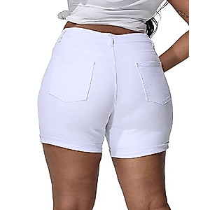 Gboomo Womens Plus Size White Jean Shorts Casual Denim Shorts High Waisted Fold Hem Short Jeans with Pockets 18W
