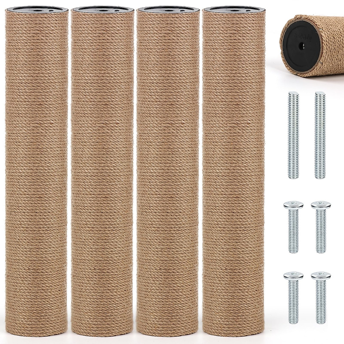 PETUOL 4 PCS M8 Cat Scratching Post Replacement, 15.7 x 3.1 Inches Cat Tree Replacement Post Jute Pole for Indoor Cats with M8 Screws, for Kitten Tree Tower Spare Cat Furniture Accessories