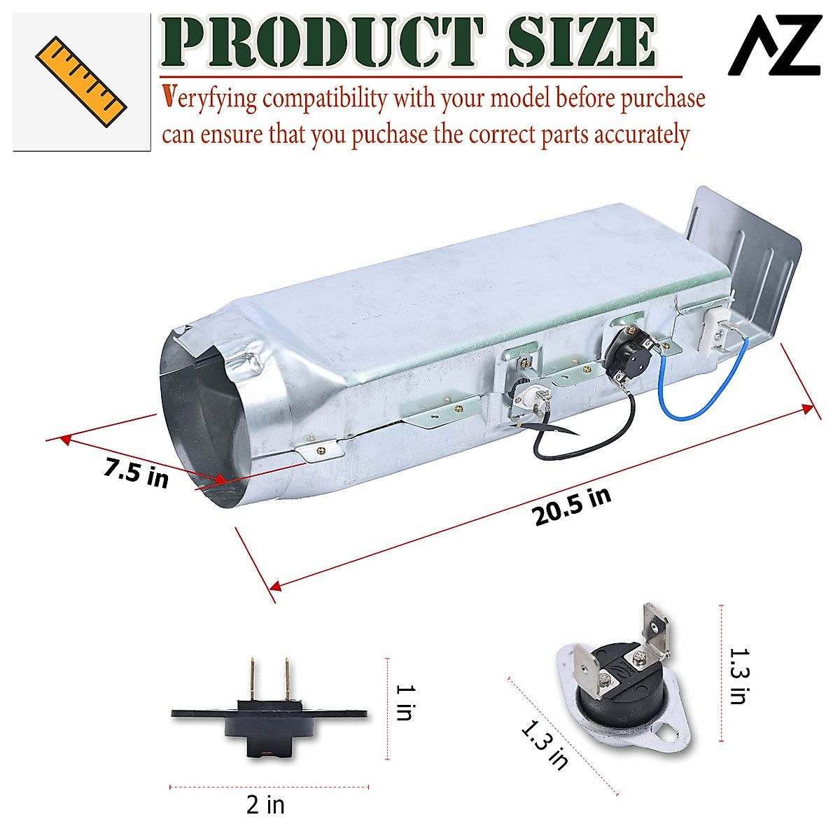 AZ4U Dryer Heating Element Assembly Replaces For Samsung DV422EWHDWR/AA DV395ETPASU/A1 DV365ETBGWR/A3 DV448AEP DV448AEP/XAA DV350AEW DV405ETPASU/AA DV395ETPASUA1 DV365ETBGWRA3 DV448AEPXAA Dryer