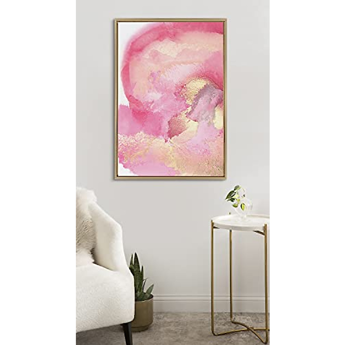 Kate and Laurel x Mentoring Positives Collaboration Pink Golden Hour Framed Canvas Wall Art, 23x33, Gold, Feminine Abstract Art Print for Wall
