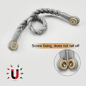 Porlau 2 Pack Grey Magnetic Soft Curtain Tiebacks Cotton Hand-Woven Tieback Holdback Home Decorative Tie Backs with Wooden Buckle for Home Office Decor