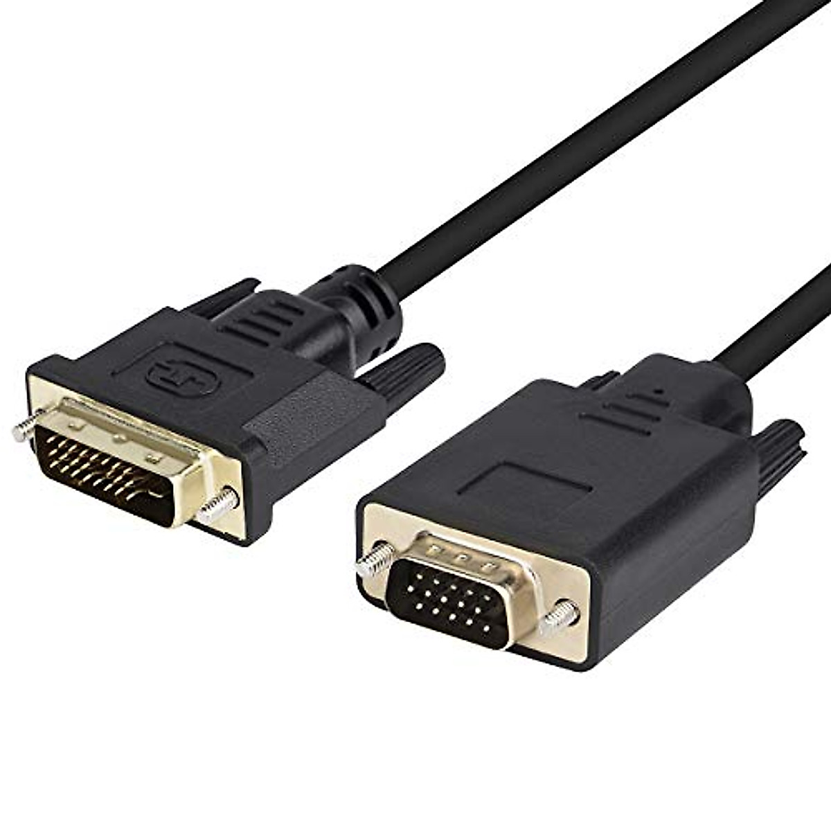 DVI to VGA Cable, DVI-D 24+1 to VGA 6 Feet Cable Male to Male Gold-Plated Cord for Computer, PC Host, Laptop, Graphics Card to HDTV, LG HP Dell Monitor, Display Screen and Projector