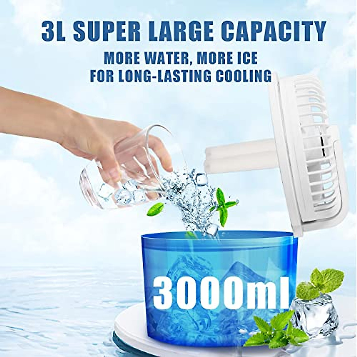 Desk Fan Rechargeable Portable Foldable Fan, Evaporative Mini Personal Air Conditioner with 3 Speeds 3L Water Tank, Air Cooler with Aromatherapy and Night Light for Home, Office and Outdoor