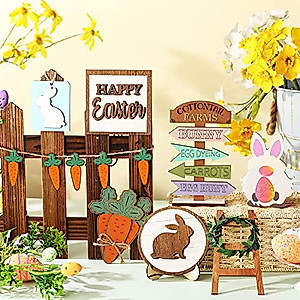 Patelai 12 Pcs Easter Tiered Tray Decor Set Rustic Easter Decorations for Tiered Tray Bunny Farmhouse Tiered Tray Items Easter Egg Rabbits Carrots Wood Sign Happy Easter Decoration for Indoor Home