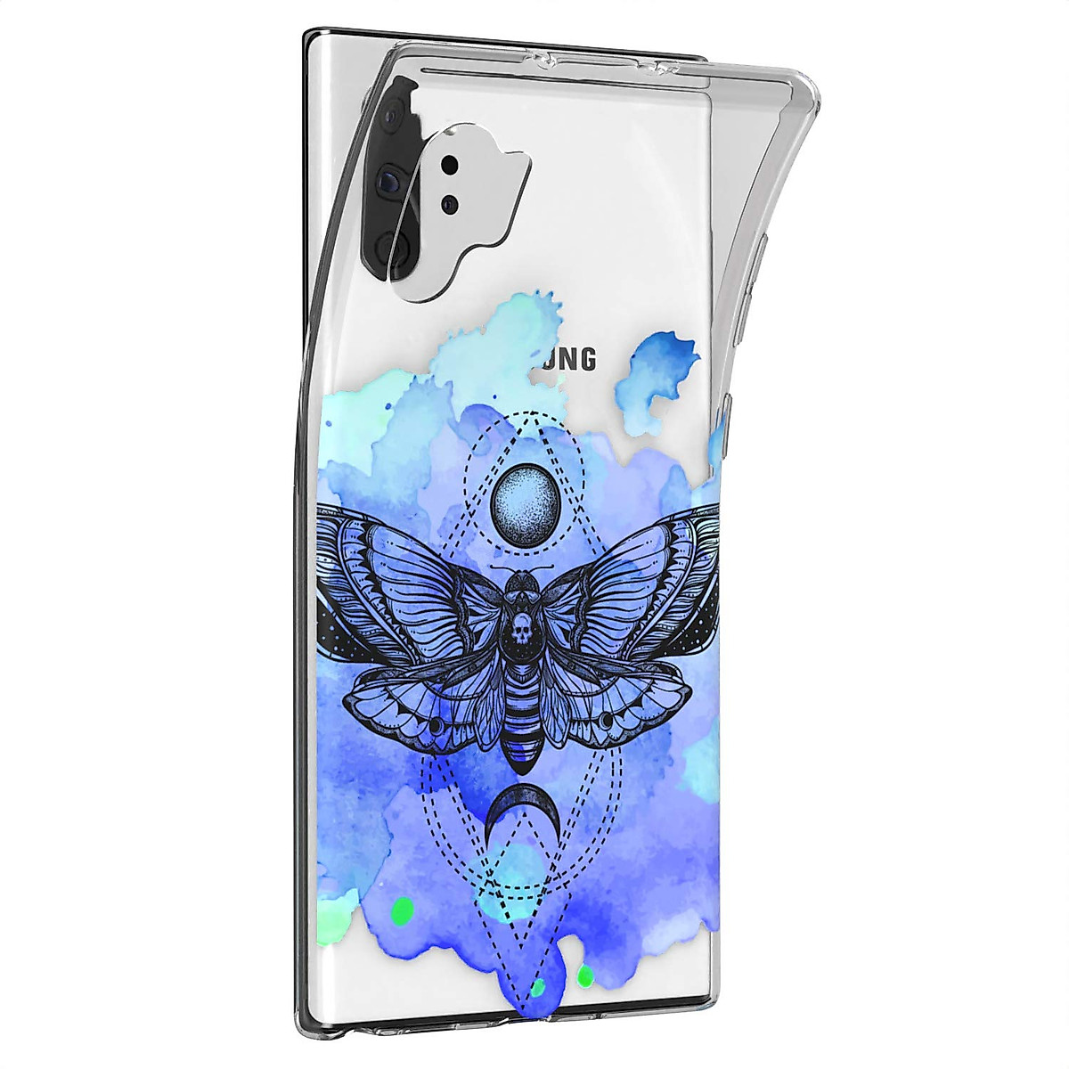 Mertak Case Compatible with Samsung Galaxy A73 A72 5G A71 A70 A53 A52 A32 A50 A21s Watercolor Flexible Lightweight Deaths Head Moth Silicone Protective TPU Cover Slim Gothic Design Insect Art