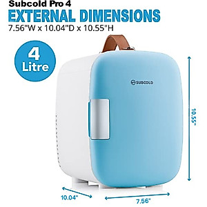 Subcold Pro4 Luxury Mini Fridge Cooler 4 Litre / 6 Cans AC & Exclusive USB ECO Power Option | Portable Small Refrigerator For The Office, Bedroom, Car, Travel, Skincare & Cosmetic (Blue)