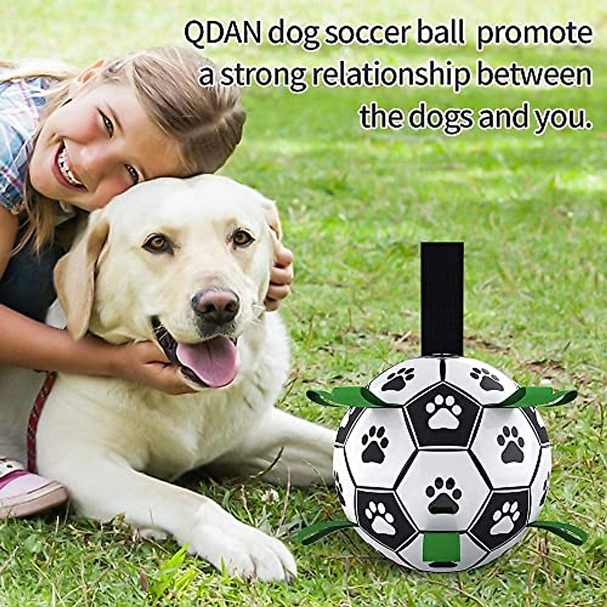 QDAN Dog Soccer Balls Toy with Bell Inside, Outdoor Interactive Dog Toys for Tug of War, Puppy Birthday Gifts, Dog Water Toy, Durable Ropes Squeaky Soccer Dog Ball for Small and Medium Dogs （6 INCH）
