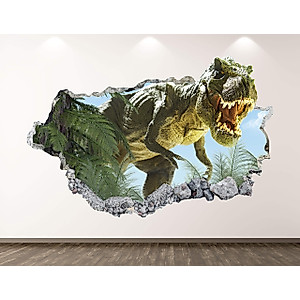 T-Rex Dinosaur Wall Decal Art Decor 3D Jungle Smashed Sticker Poster Kids Room Mural Custom Gift BL175 (22"W x 14"H)