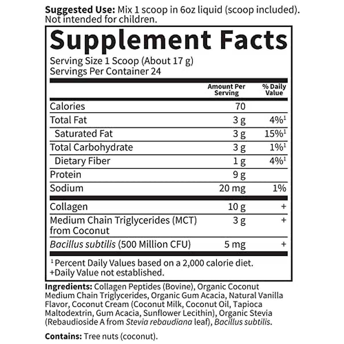 Garden of Life Grass Fed Collagen Coconut MCT Powder - Vanilla, 24 Servings, Collagen Powder for Energy Hair Skin Nails Joints, Collagen Peptides Powder, Coconut MCTs, Collagen Protein Supplements