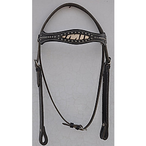 GSk Reitsports New Premium Leather Western Headstall Mini Studs Black Zebra Printed Padded Black