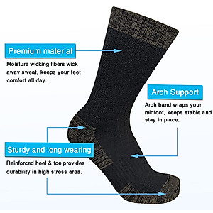 APTYID Men's Moisture Wicking Cushioned Crew Work Boot Socks, Size 9-12, Black, 4 Pairs