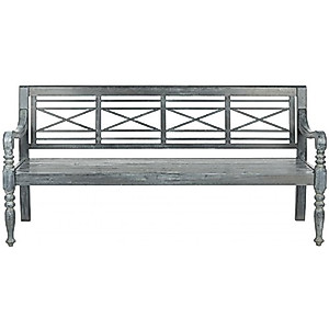 Safavieh Patio Collection Martin Adirondack Acacia Wood Bench, Ash Grey