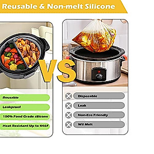Slow Cooker Liners fit Crock-Pot 6 Quart Oval Slow Cooker,Silicone Slow Cooker,Reusable Slow Cooker Liners Crock Pot Divider Insert,Leakproof & Dishwasher Safe,BPA Free (Black+Gray)