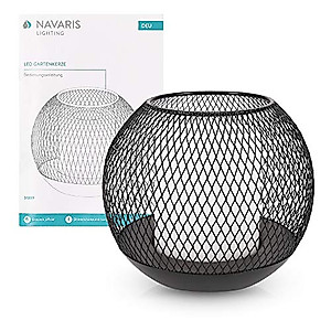 Navaris Outdoor Solar Candles (Set of 2) - LED Candle Lights with Holders - Lantern Lighting with Black Metal Mesh Holder - for Table, Patio, Garden