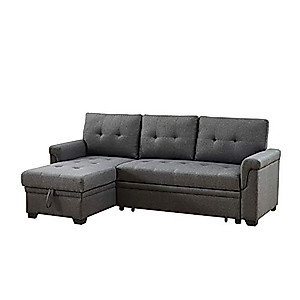Lilola Home Destiny Dark Gray Linen Reversible Sleeper Sectional Sofa with Storage Chaise