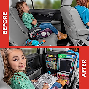 Lusso Gear Kick Mats (2 Pack) - Car Seat Back Protectors, Premium Waterproof Fabric, Reinforced Corners to Prevent Sag, and 4 Mesh Pockets for Large Storage (Black)