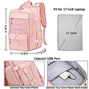 Travel Backpack for Women Men 17 Inch Laptop Backpacks with USB Port Carry on Bag Airline Approved Large College School Bookbags Waterproof Work Business Sport Rucksack Casual Daypack (Pink)