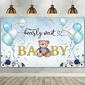 We Can Bearly Wait Baby Shower Decoration Watercolor Sky Blue Balloons Teddy Bear Baby Shower Boy Backdrop Customized Decoration for Photo Booth Props