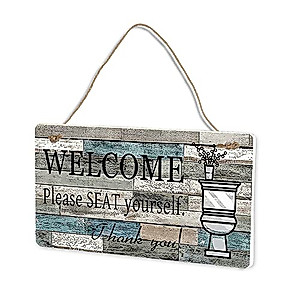 Printed Wood Plaque Sign Wall Hanging Welcome Sign Please Seat yourself Wall Art Sign Size 11.5" x 6" (Blue-Black)