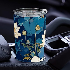 QWEUIOP 20oz Insulated Travel Coffee Mug Vintage Lotus Pattern Stainless Steel Tumbler with Lid Double Wall Vacuum Coffee Cup For Hot and Cold Drinks13953