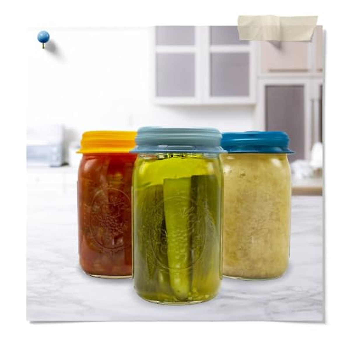 Fermentaholics Silicone Fermentation Stretch Lids - Waterless One Way Airlock Cap Fits All Wide Mouth Mason Jars - PATENT PENDING - 4 Pack - With One Lid Turn Any Mason Jar into a Vegetable Fermenter