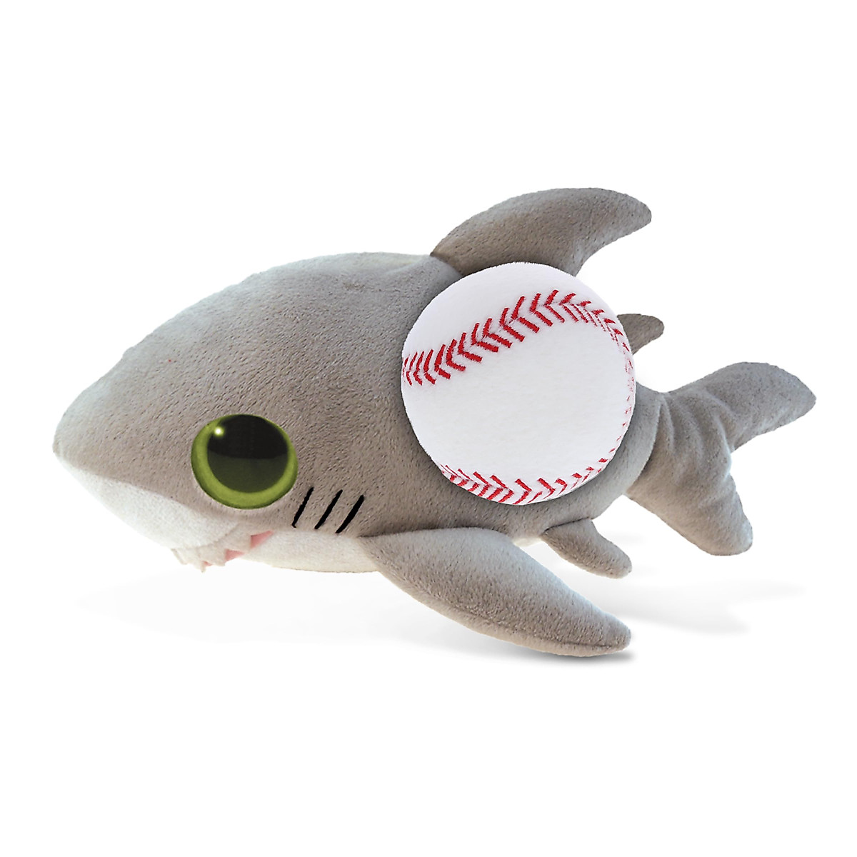 DolliBu Big-Eye Shark Stuffed Animal with Baseball Plush - Soft Huggable Shark, Adorable Shark Plush Toy, Personalized Soft Plush Doll Animal Toy for Kids and Adults - 6 Inches