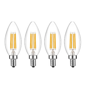 Lamsky E14 Base LED Filament Candle Shape Light Bulb,E14 European Base Bulb,Warm White 2700K 400LM 40W Equivalent,C35 Clear Glass Torpedo Shape Bullet Top,No-Dimmable (4-Pack)