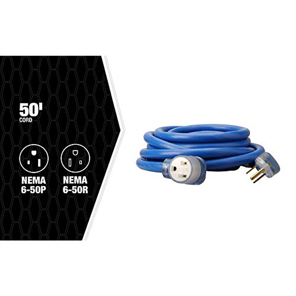 Coleman Cable 19228806 8/3 Heavy-Duty STW 50-Amp/250-Volt Nema 6-50 Blue Welder Extension Cord; 50-Feet