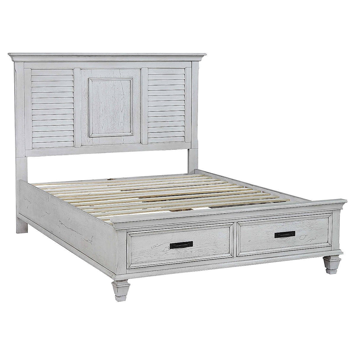 Coaster Home Furnishings Franco Farmhouse Wood California King Size Storage Panel Bed Frame Platform Bed 57-inch Headboard Distressed White 205330KW
