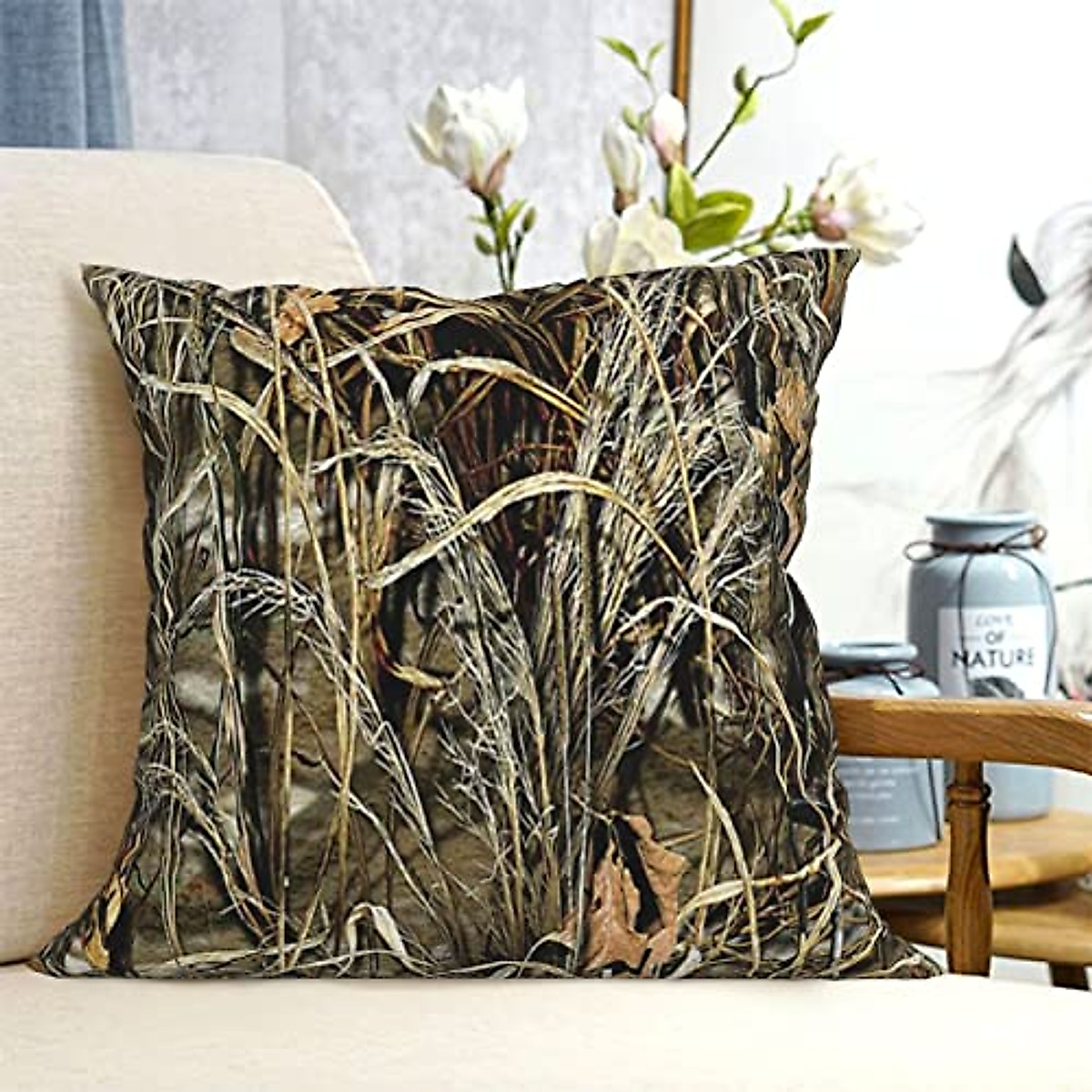 WURTON Camo Yellow & Green Print Throw Pillow Covers, Soft Square Cushion Case,for Sofa, Couch,Bed Chair-18 X 18 Inch